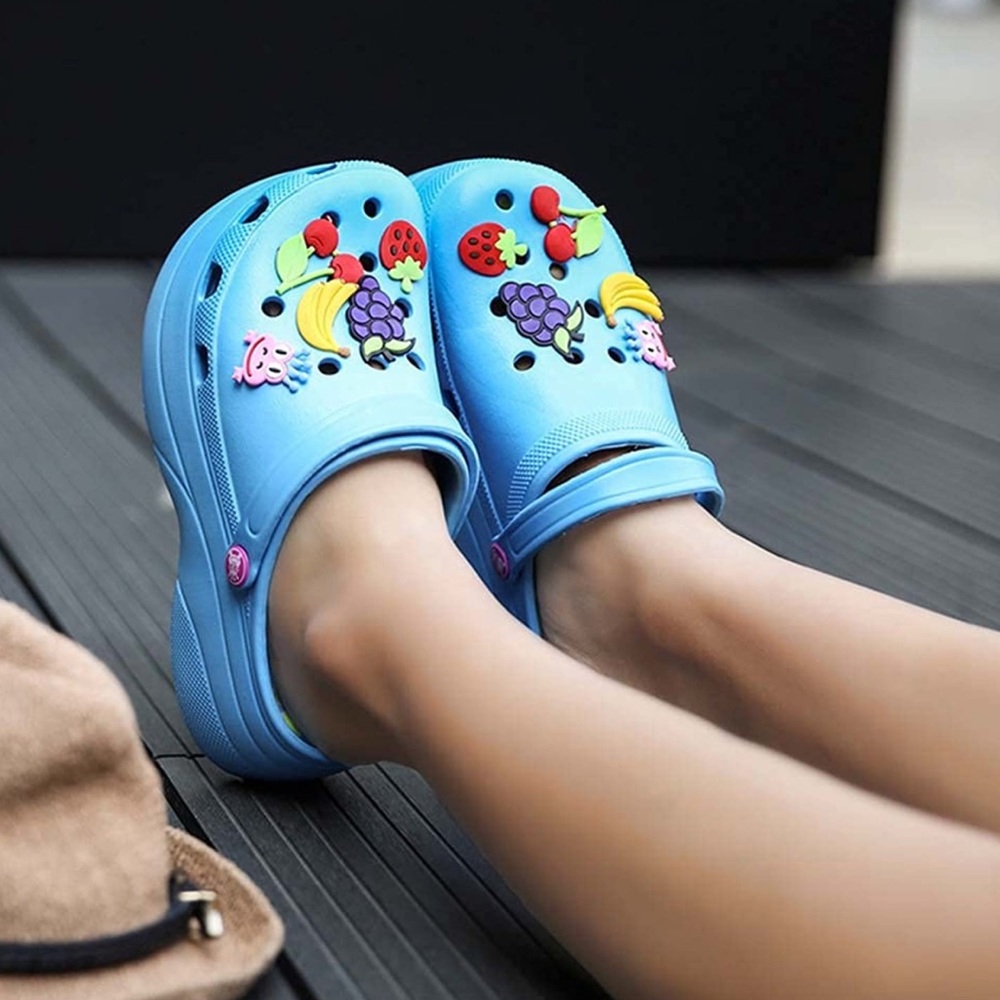 Blue Platform Wedge Mule Clogs Crocs - Gem